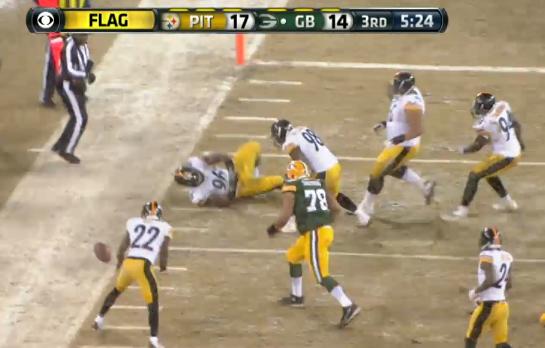 Steelers block FG, scoop ball, lateral, bobble, knock out of bounds ...