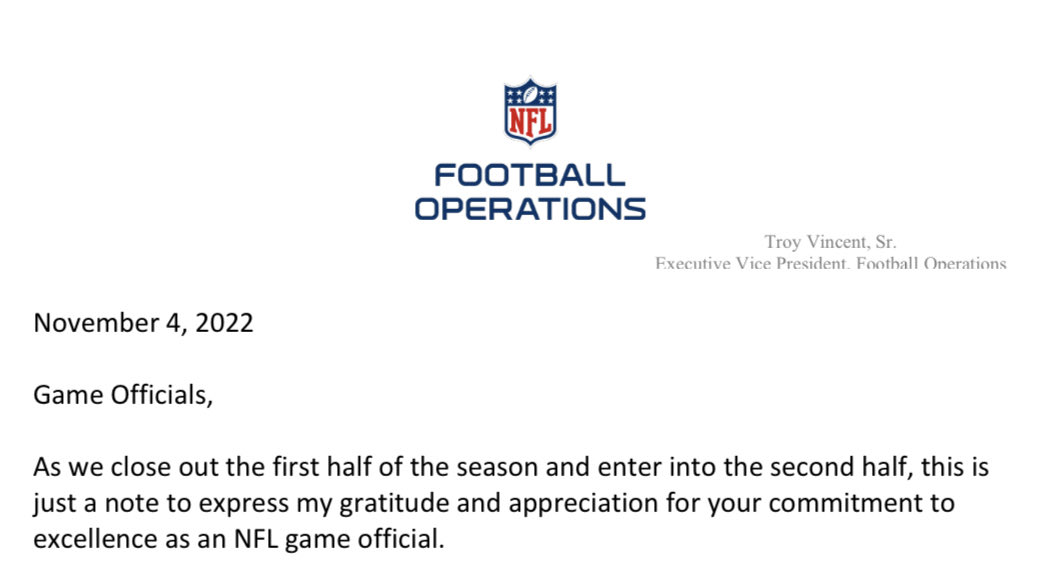 Troy Vincent reaches out to officials to express ‘gratitude and ...