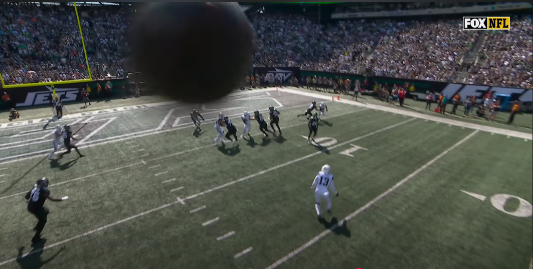 Skycam blocks the pass – Football Zebras